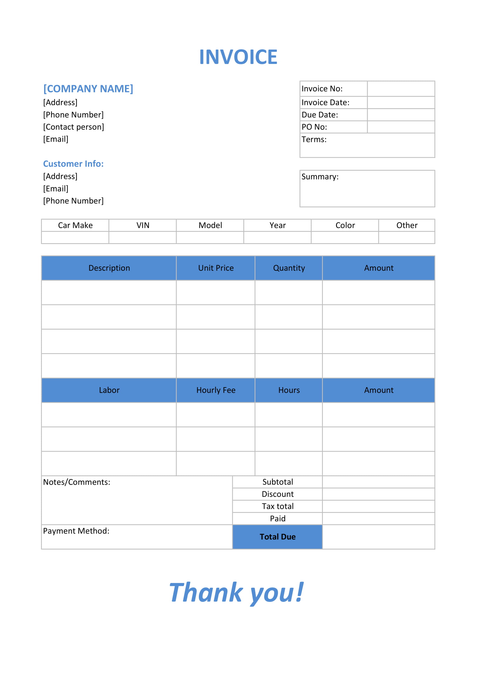 Auto Detailing Invoice